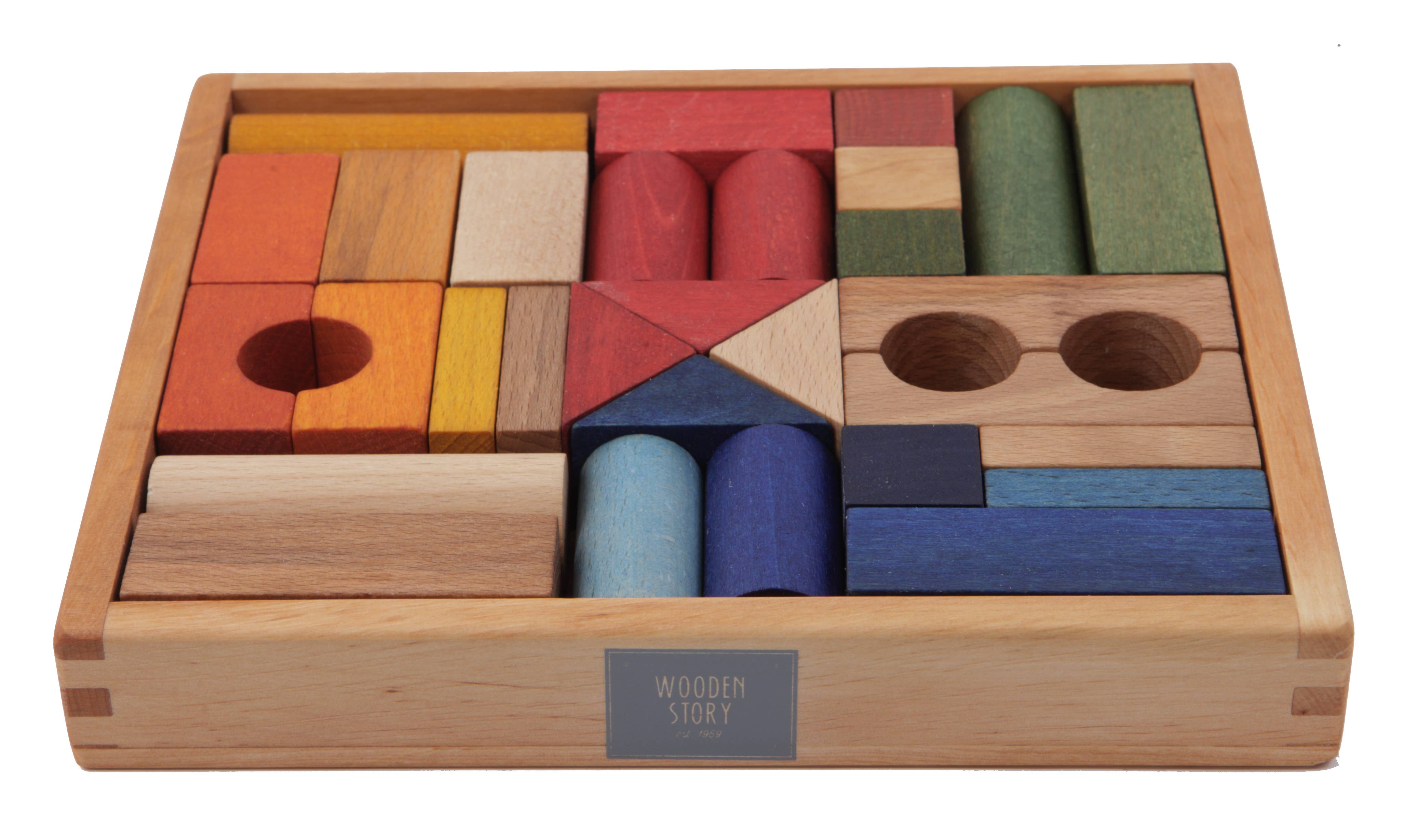 Rainbow blocks in tray - 30 pcs – woodenstory.com